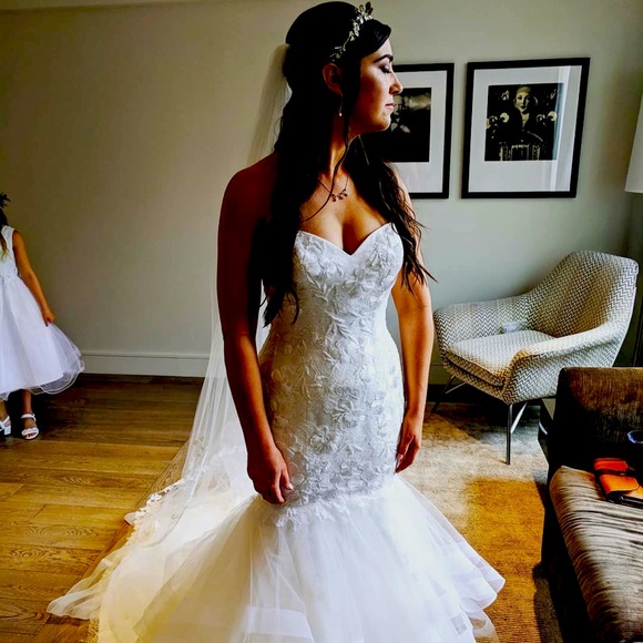 Dresses | Wedding Dress Mermaid Floral Pattern Lace Satin Sweetheart ...